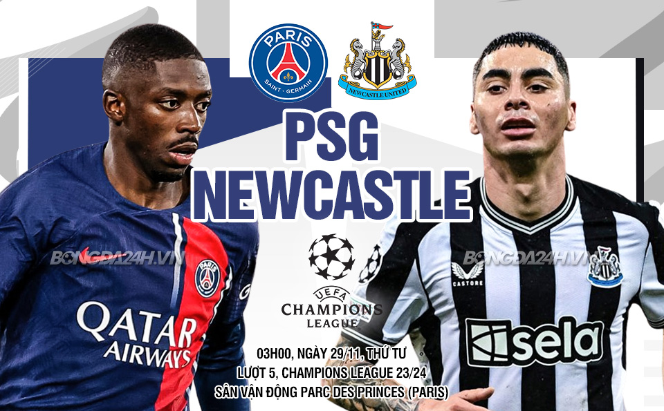 Trực tiếp bóng đá PSG vs Newcastle Champions League hôm nay