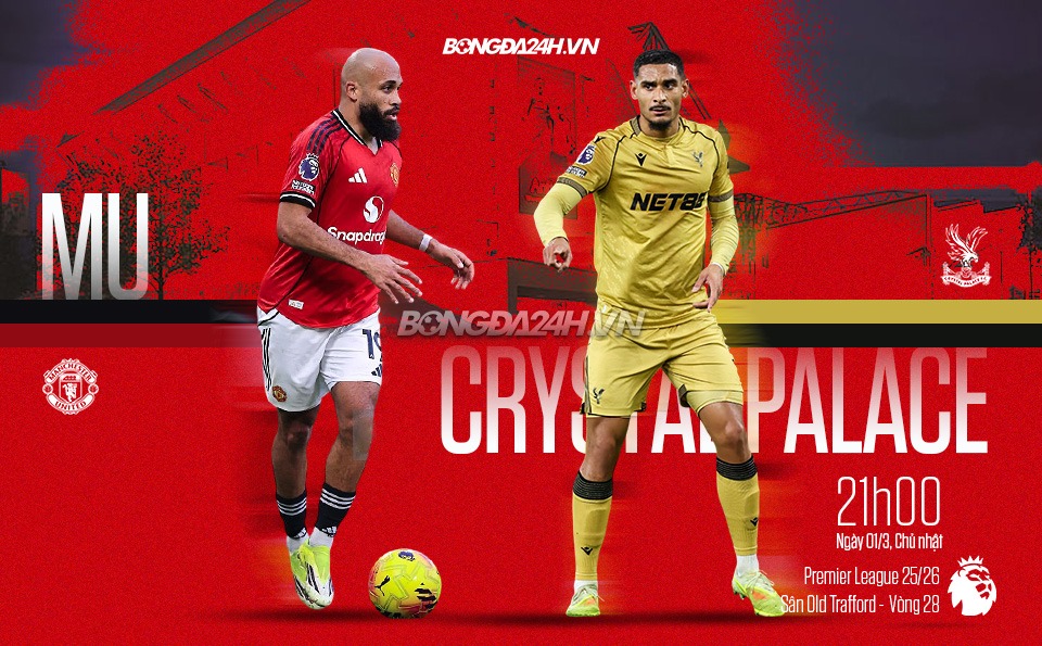 Trực tiếp bóng đá MU vs Crystal Palace Ngoại hạng Anh hôm nay